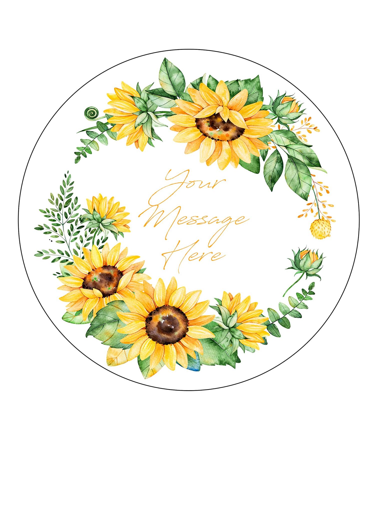 Personalised Sunflower 7.5 inch Circle on Decor Icing Sheet Edible Cake Topper - Perfect for ...