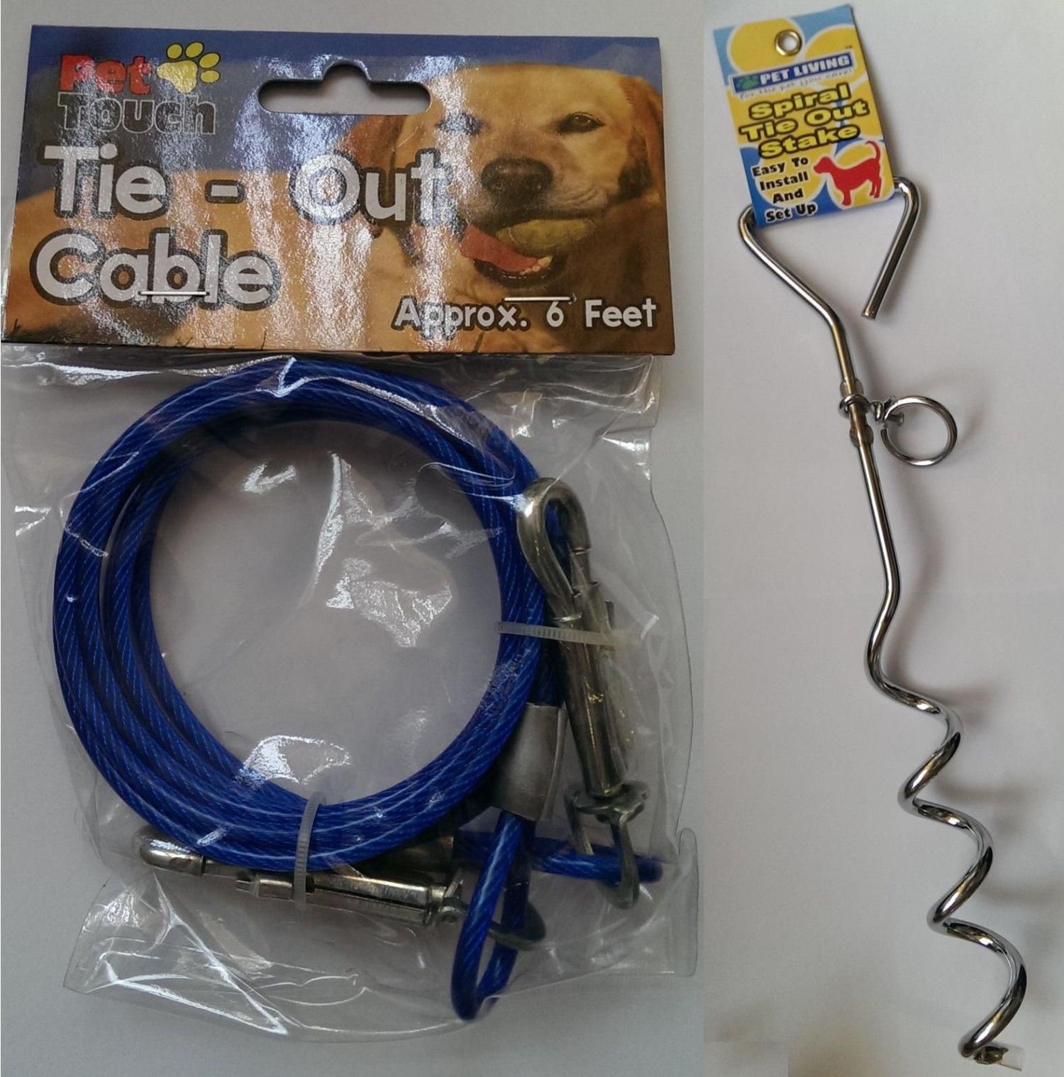 Dog 6ft Garden Tie Out Cable Pet Lead Strong Wire with Spiral Ground ...