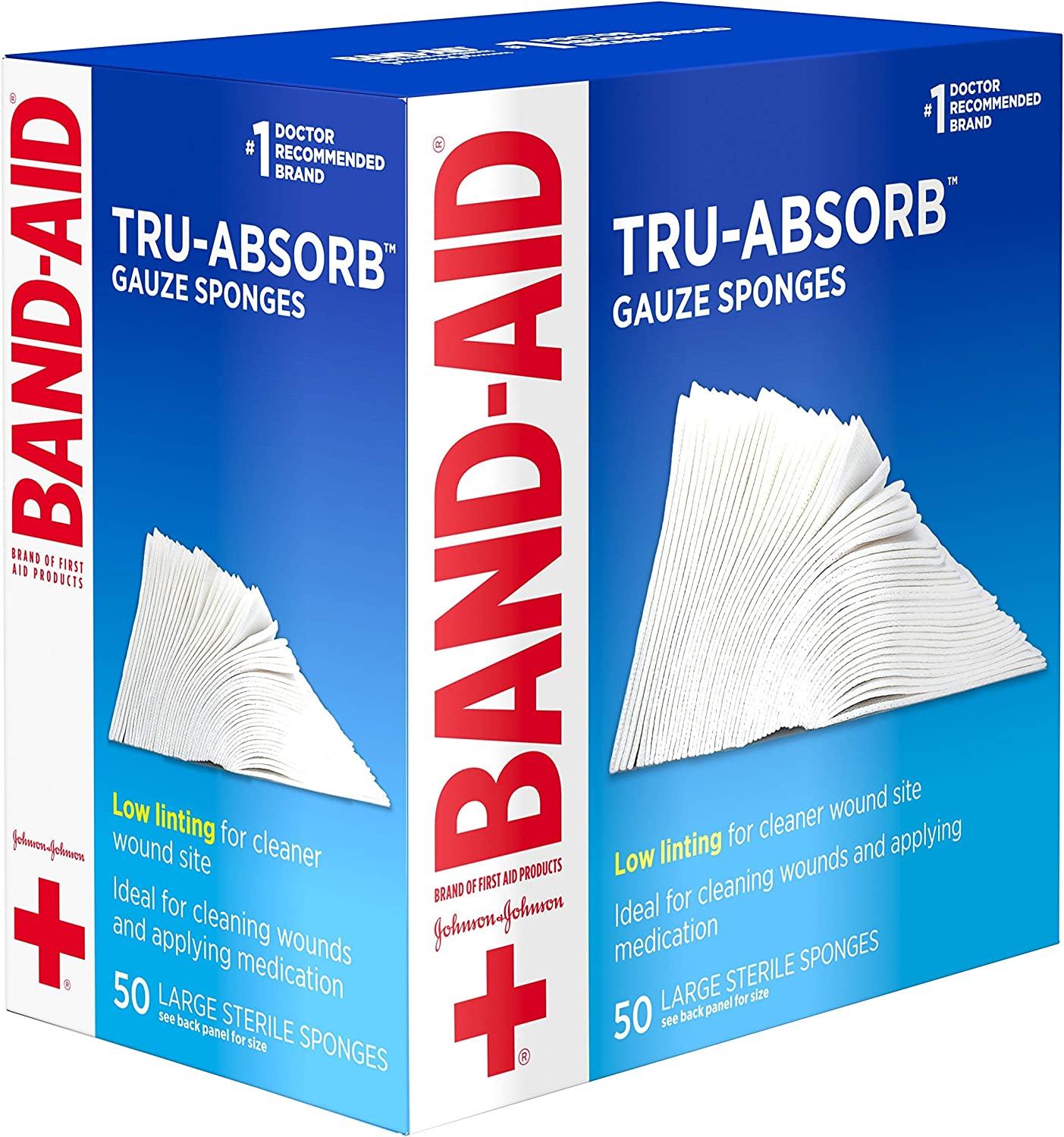 Band Aid Tru-Absorb Sterile Gauze Sponges 4x4 - 50 Count - Cleaning ...