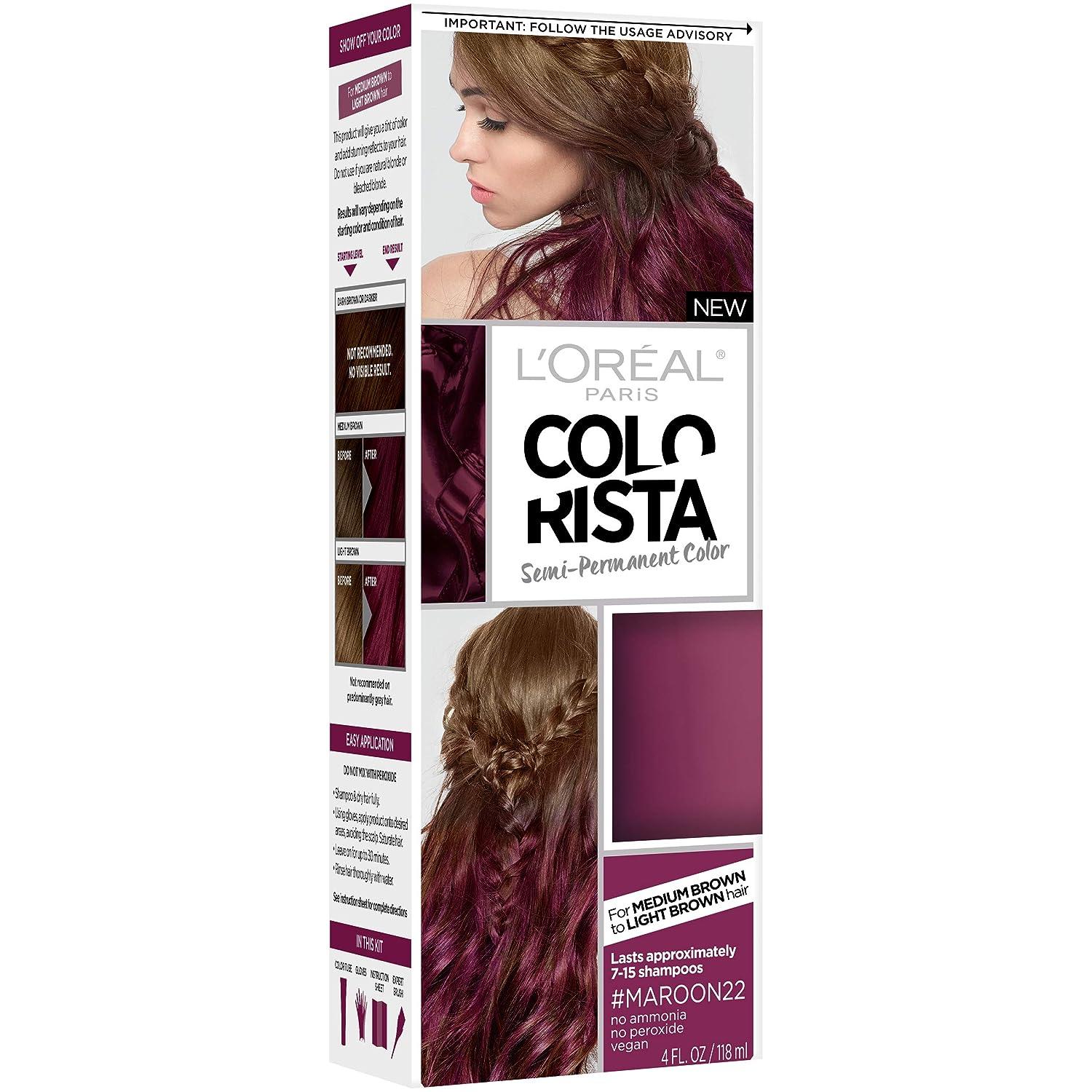 L'Oreal Paris Colorista Maroon Semi-Permanent Hair Color for Brunette ...