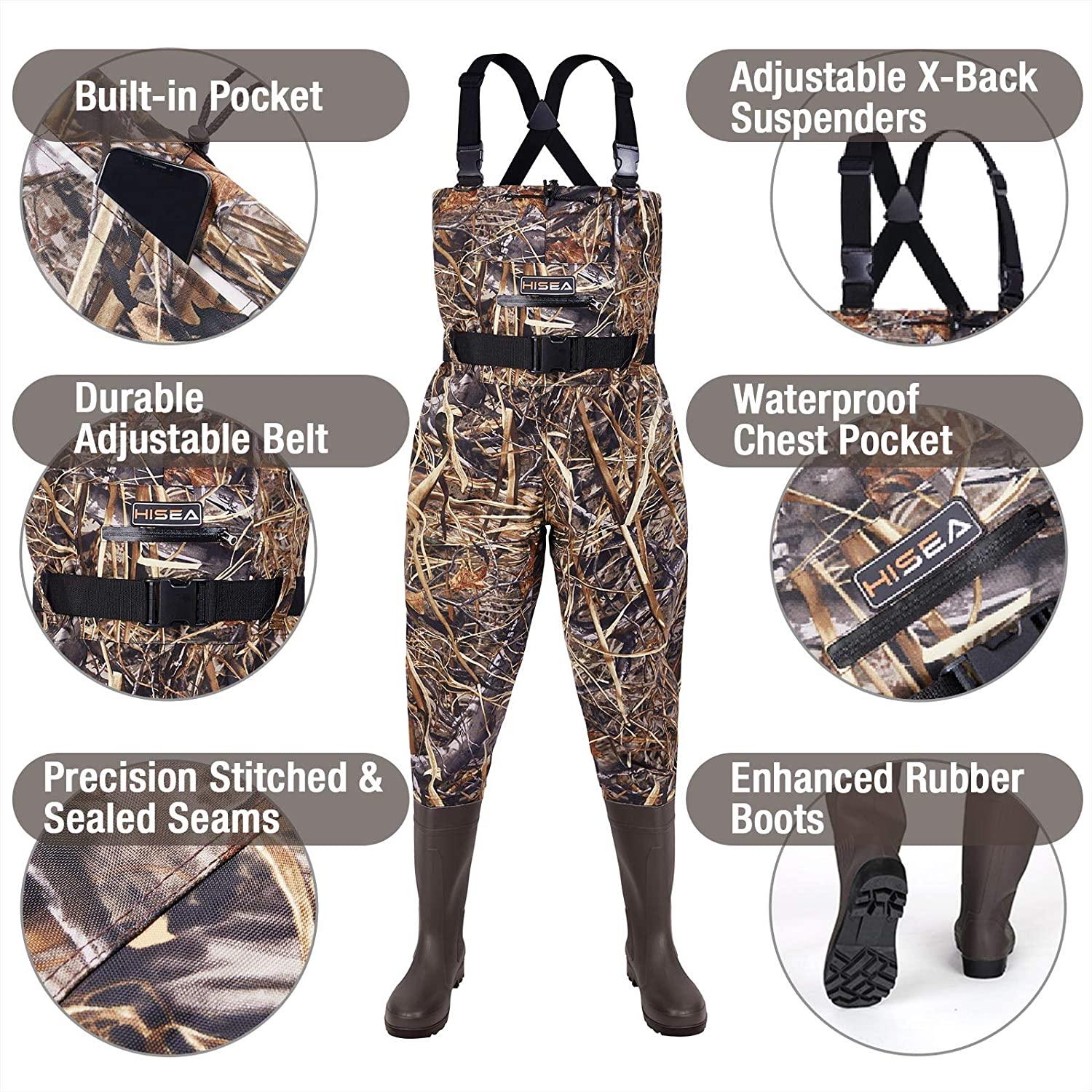 HISEA Men's Waterproof Chest Waders with Boots - Camo, Lightweight ...