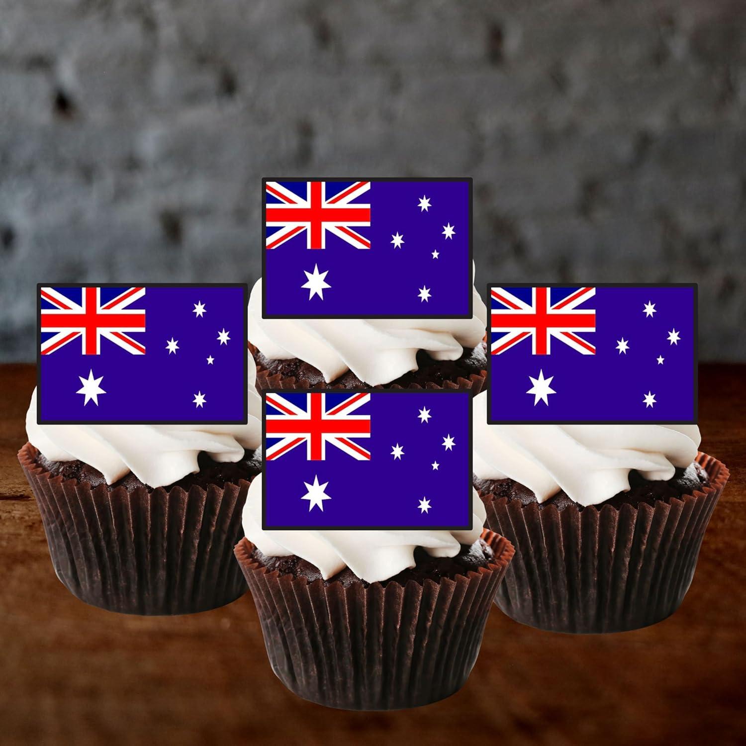 24 Australian Flag Cupcake Toppers Edible Australia Flags Aussie Theme ...