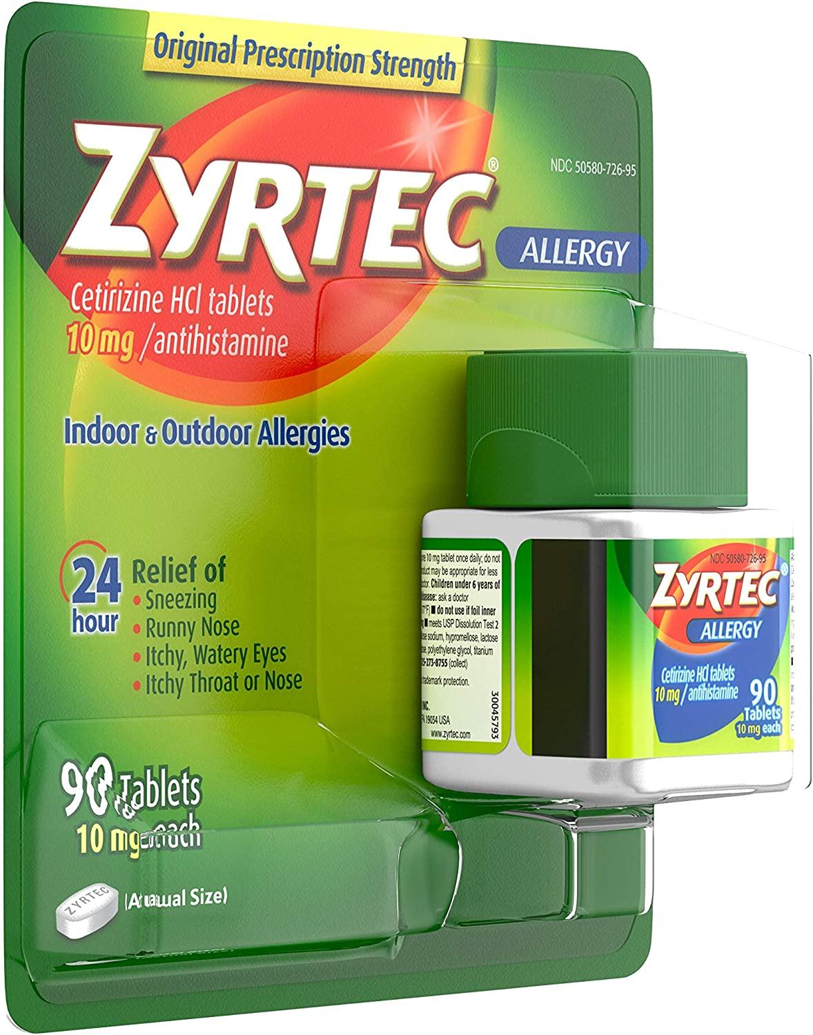 Zyrtec 24 Hour Allergy Relief Tablets - 10mg, 90 ct, Fast-Acting Relief ...