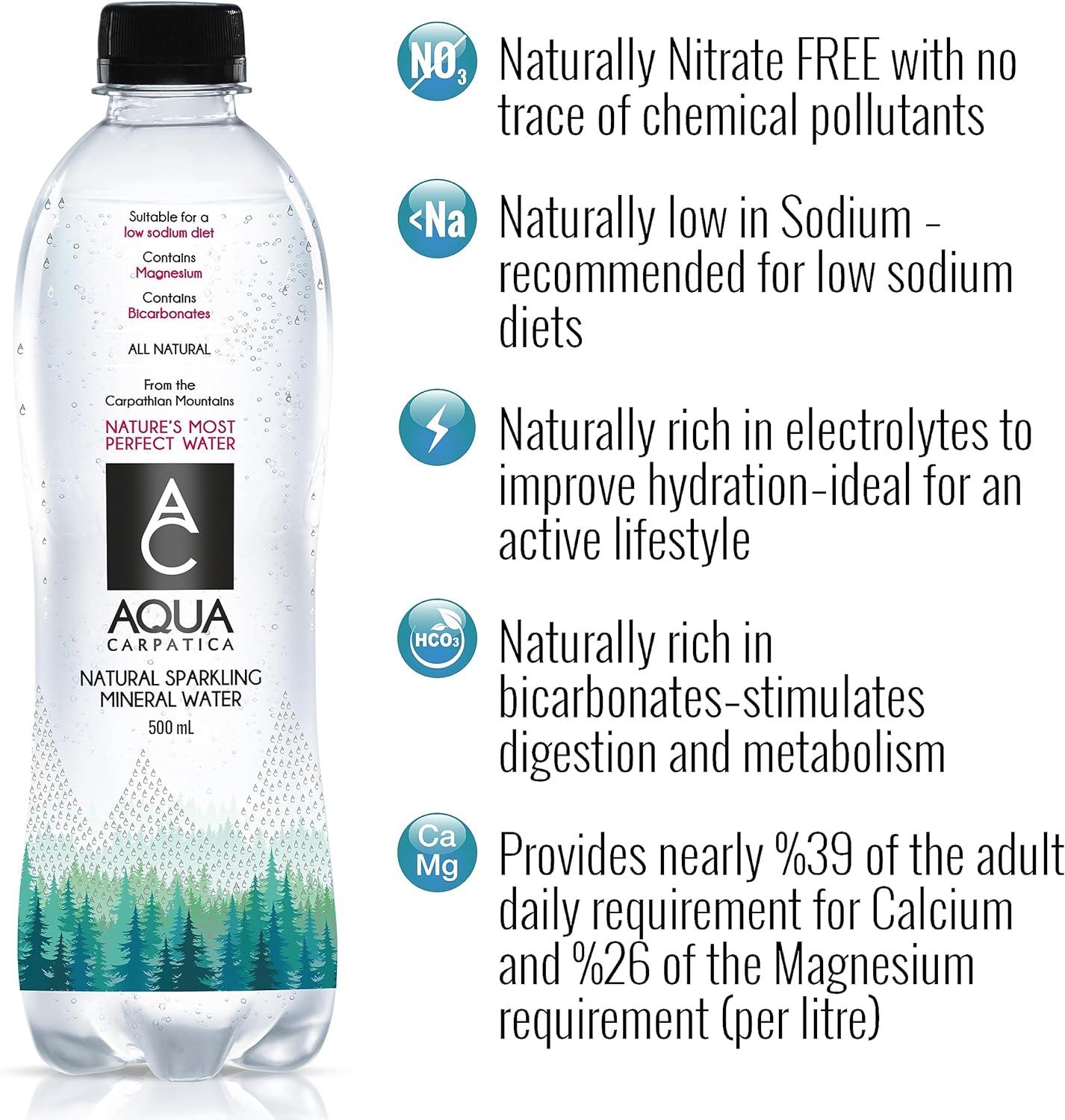 AQUA Carpatica 500ml x 6 - Pure Natural Sparkling Mineral Water ...