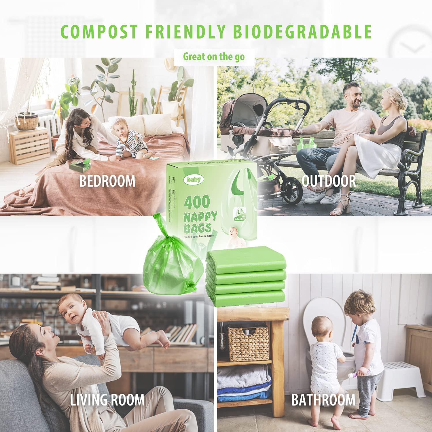 Biodegradable Baby Diaper Bags - 400 Count Unscented Sack with Easy Tie ...