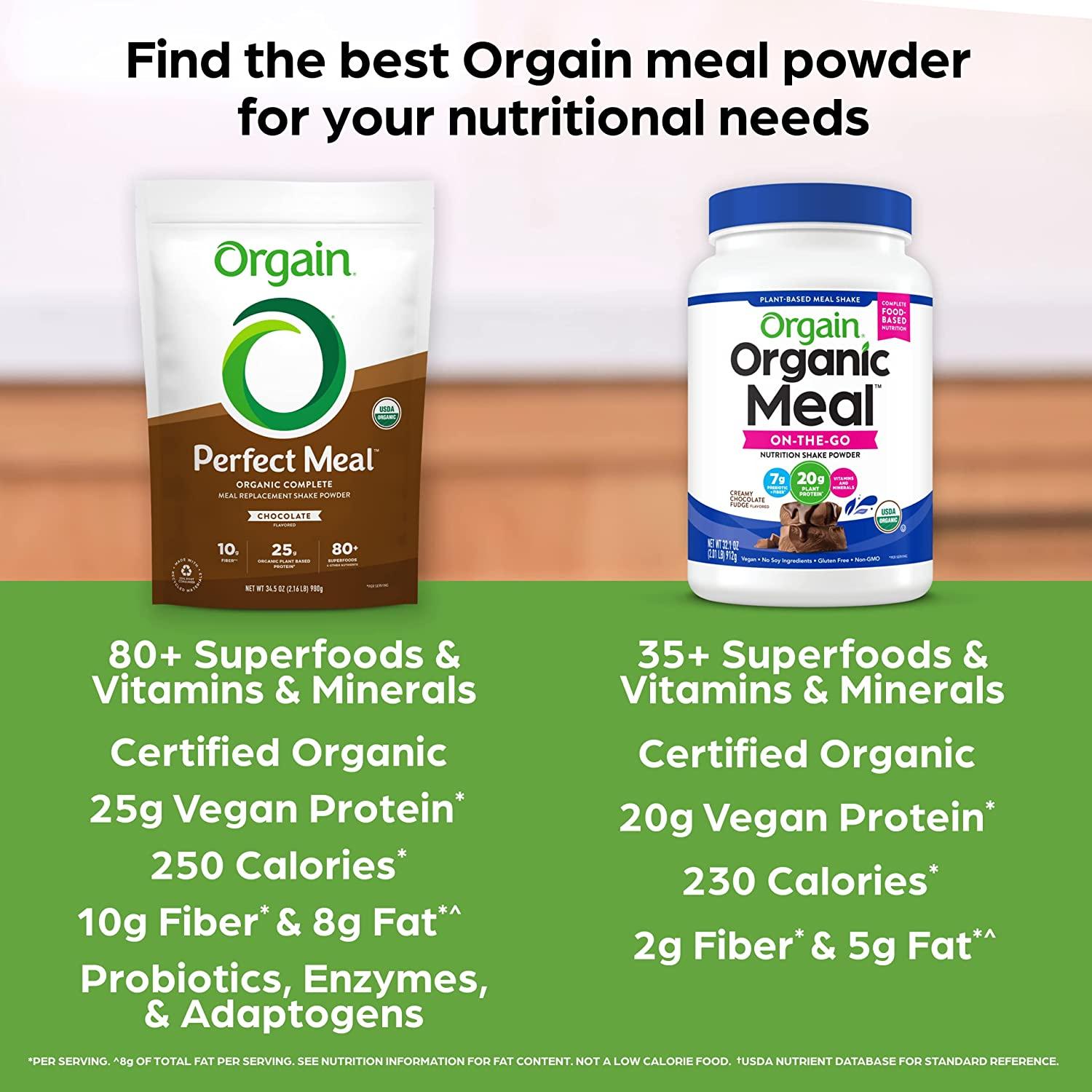 Orgain Organic Perfect Meal Powder Vegan Meal Replacement | 25g Plant ...