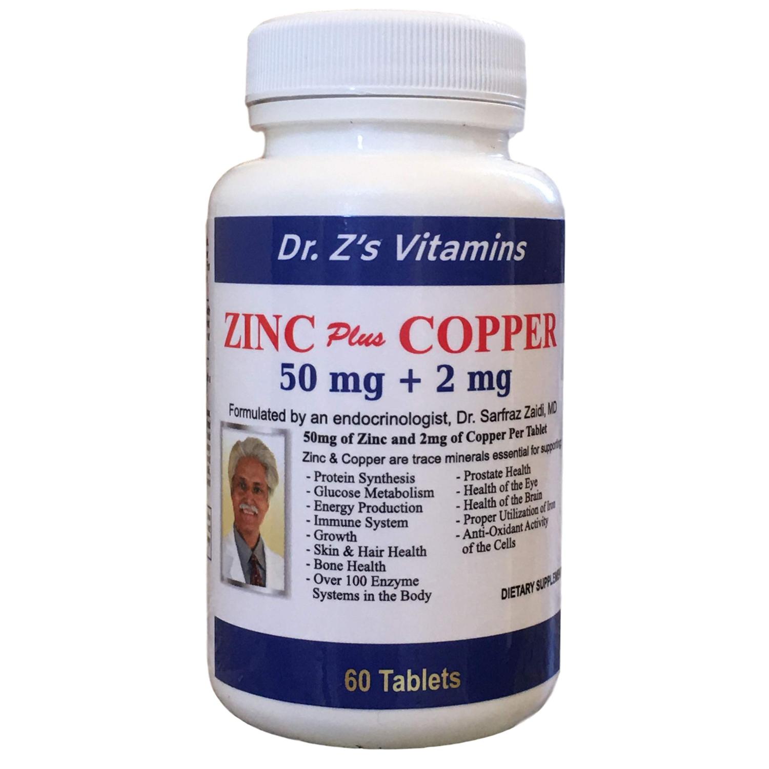Dr. Z's Vitamins Zinc Plus Copper - 60 Easy-to-Swallow Tablets - Energy ...