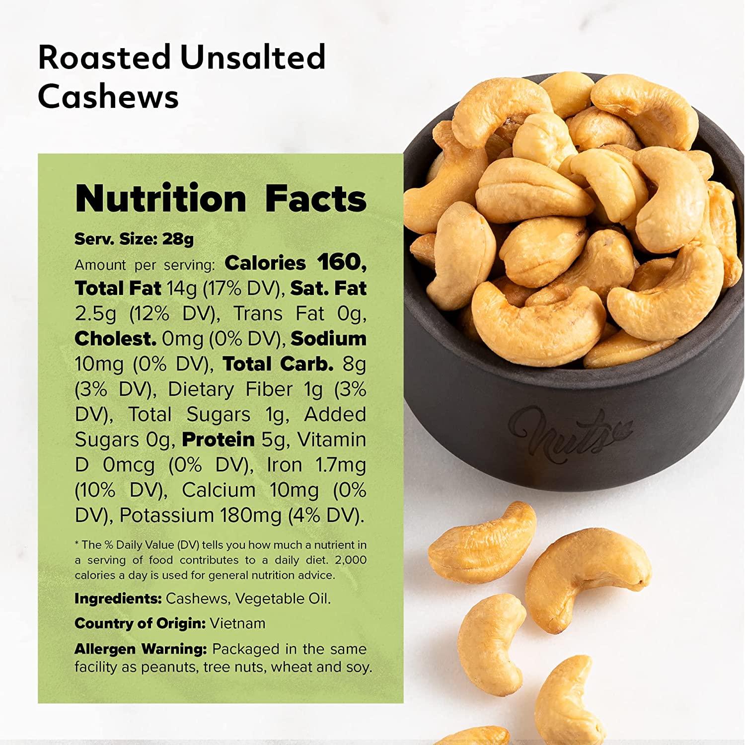 Premium Roasted Unsalted Cashews - Whole Kernels, Pieces | 1 lb Pack ...