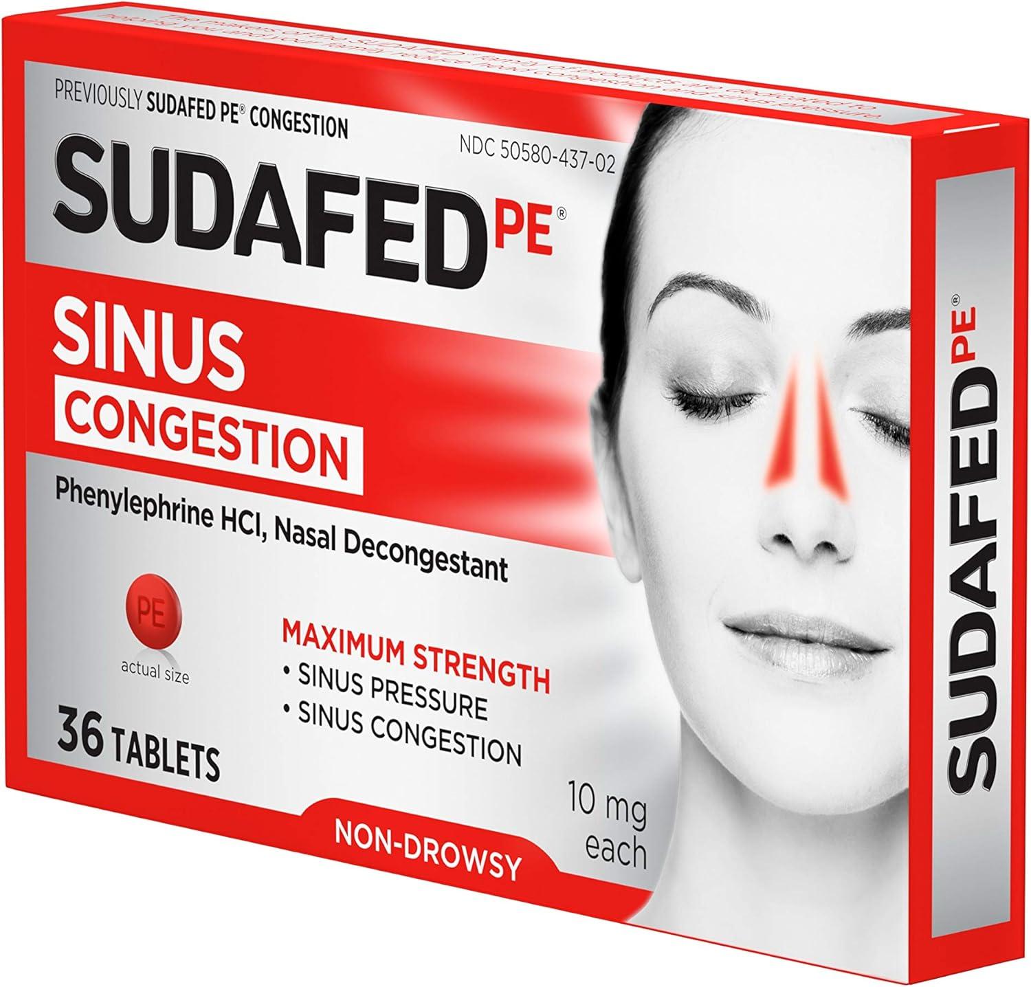 Sudafed PE Sinus Congestion Maximum Strength Tablets 36 ct - Non-Drowsy ...