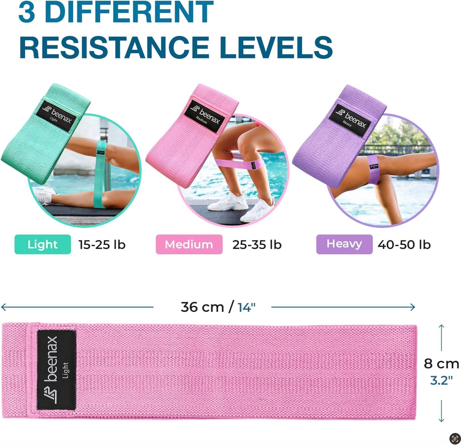 Beenax Fabric Resistance Bands Set - 3 Long/Short Exercise Loop Bands ...