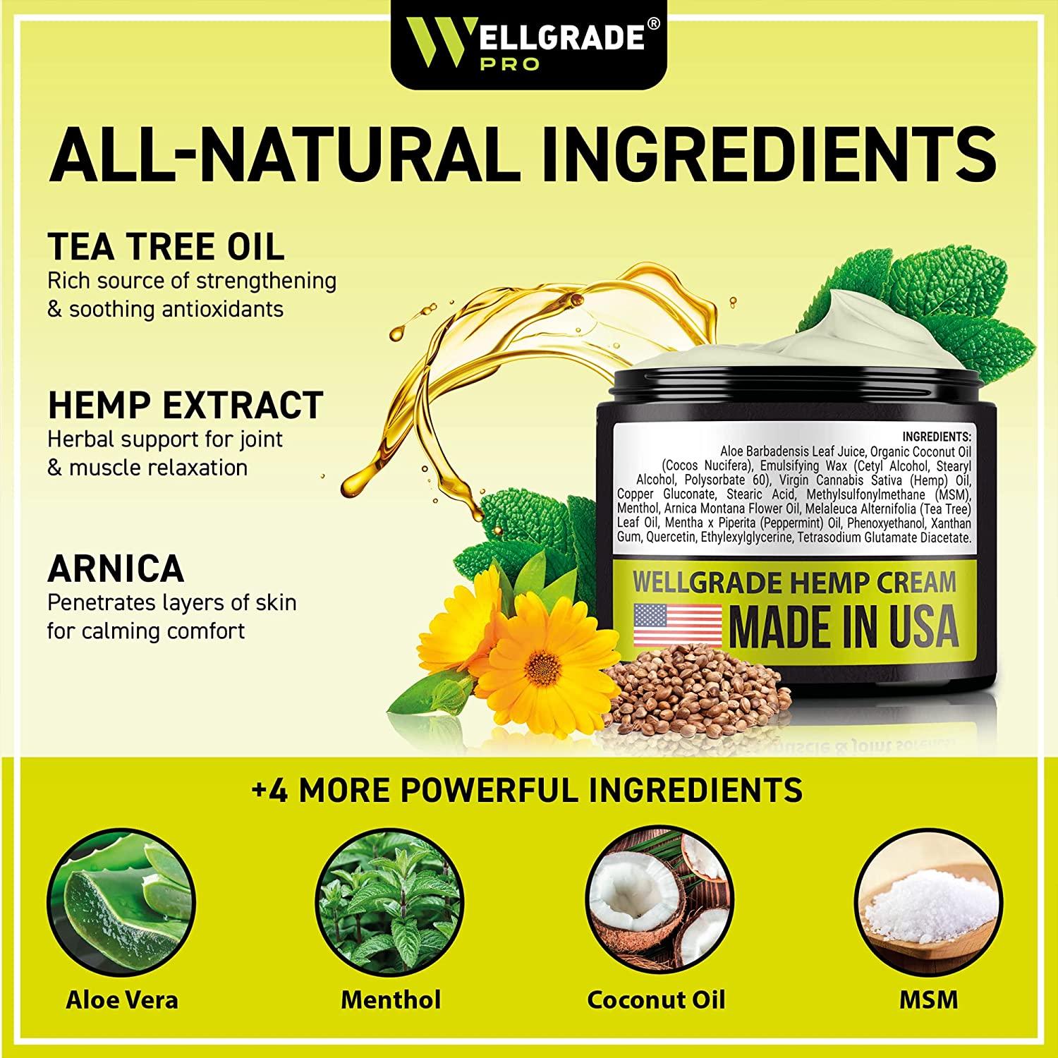WELLGRADE PRO Hemp Cream - Natural Hemp Extract for Knee, Joint, and ...