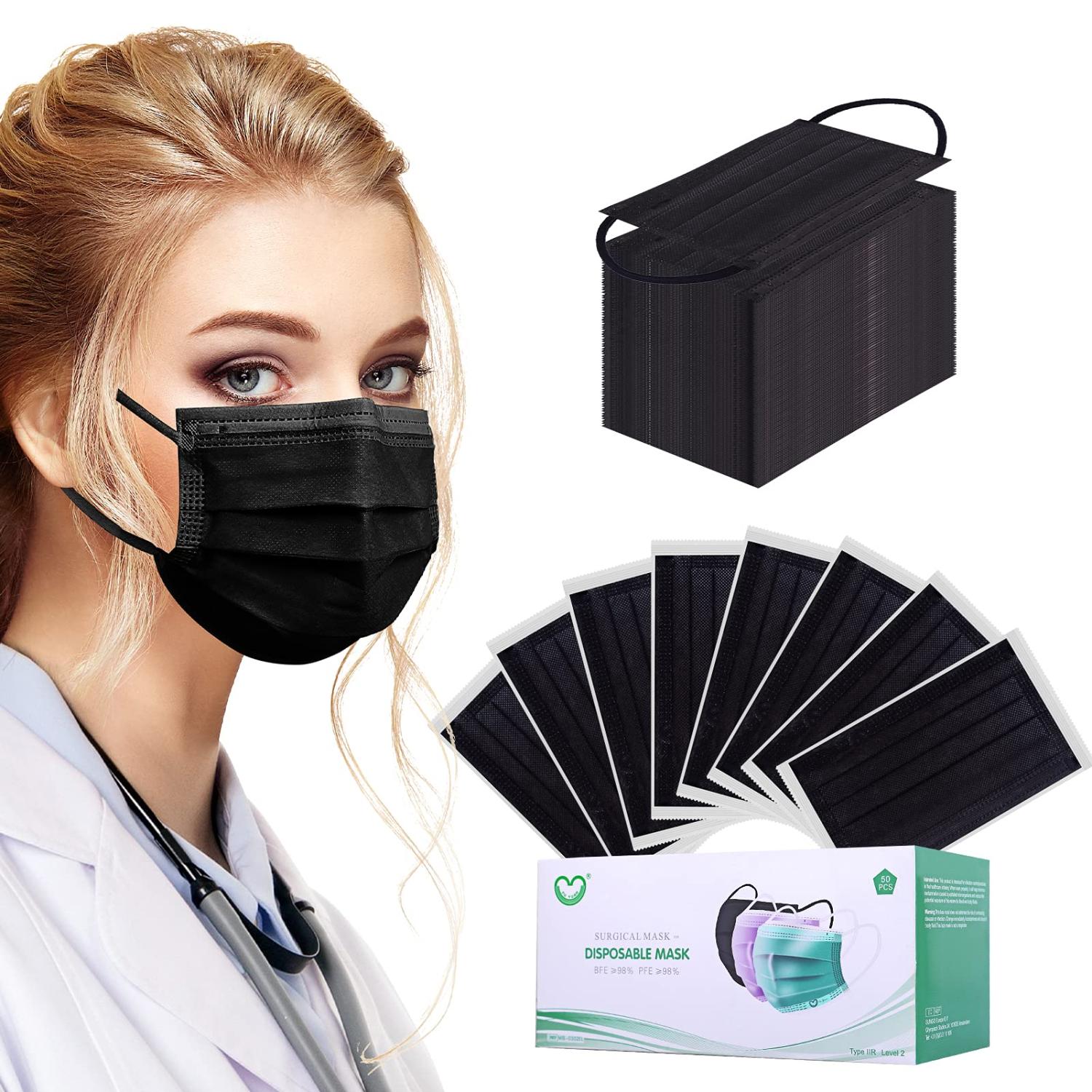 Adult 4-Ply Disposable Soft Face Mask - Breathable Safety Black Mask ...
