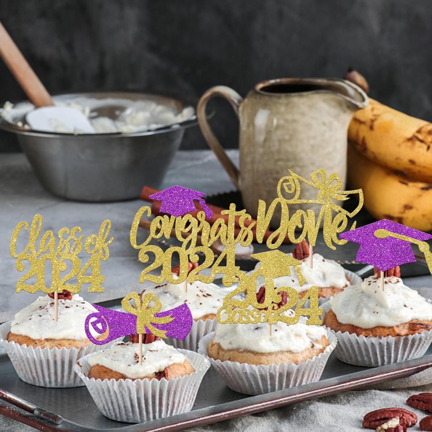 Rsstarxi 24 Pack Class of 2024 Cupcake Toppers 2024 Graduation Food ...