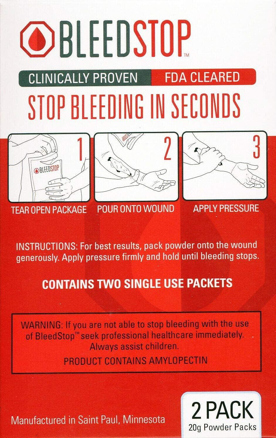 Bleedstop Emergency First Aid Powder Packets (2 Pack) - Stop Bleeding ...
