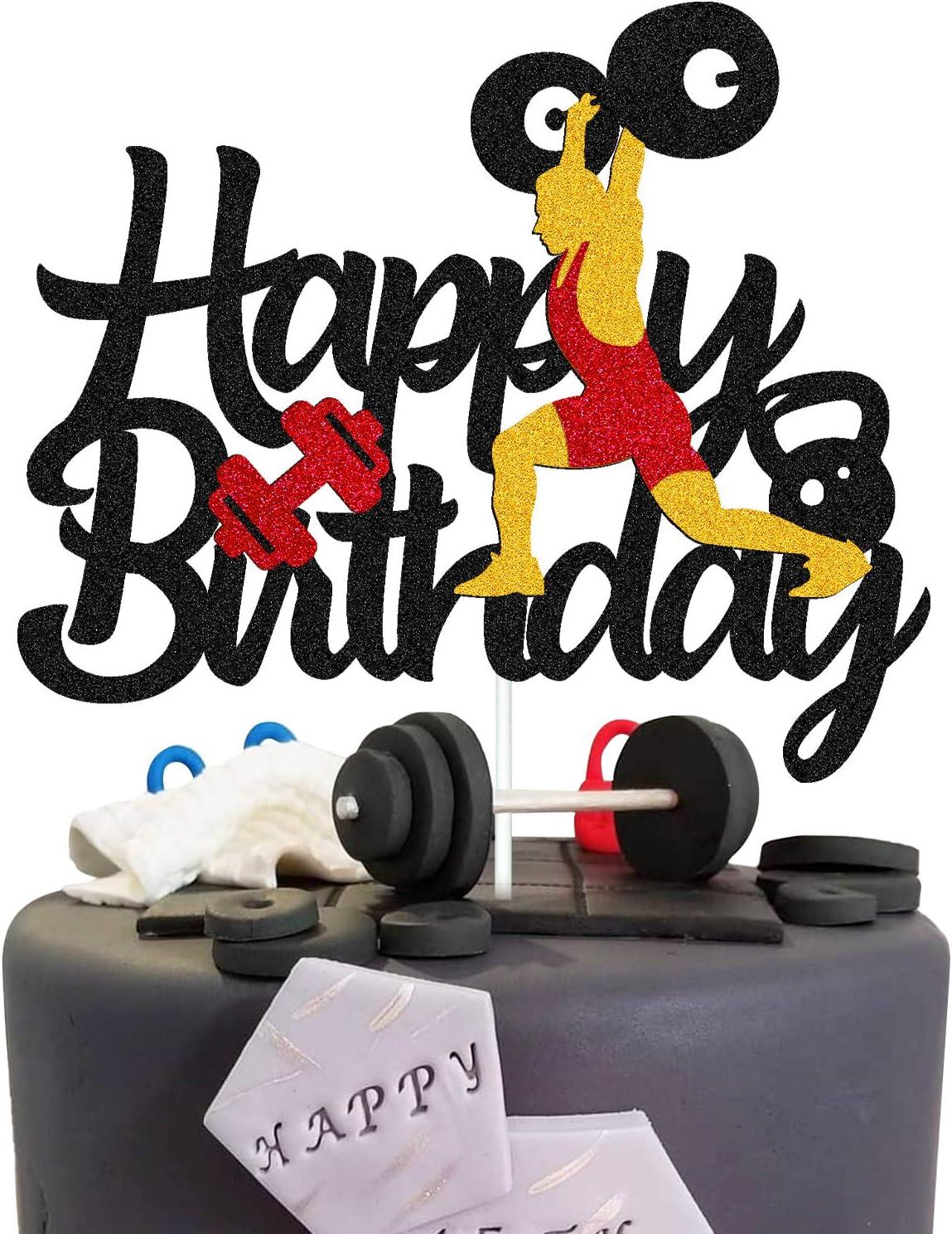 Weightlifting Cake Topper Happy Birthday Sign Cake Decorations for Men ...