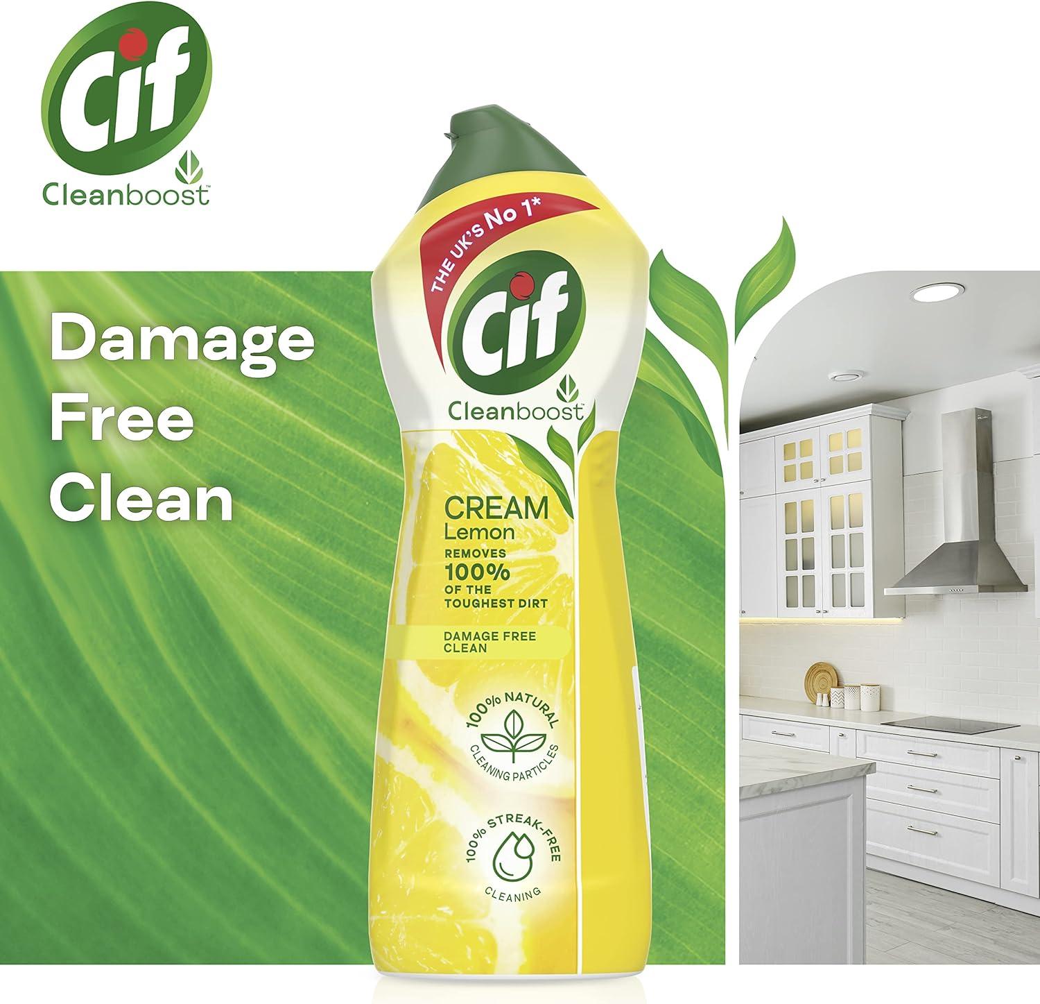 Cif Lemon Cream Cleaner 750 ml - 100% Natural Cleaning Particles ...
