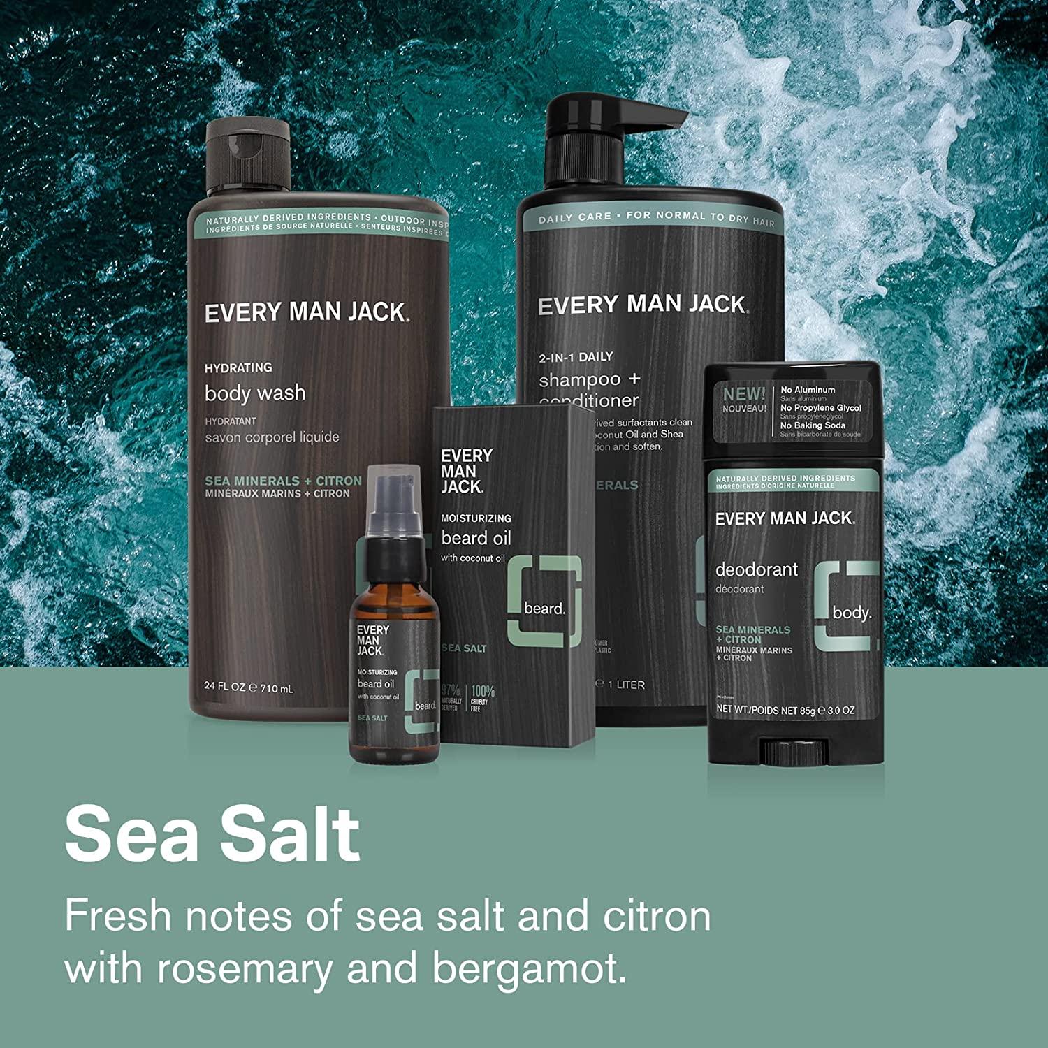 Every Man Jack Beard + Face Wash - Subtle Sea Salt Fragrance - Deep ...