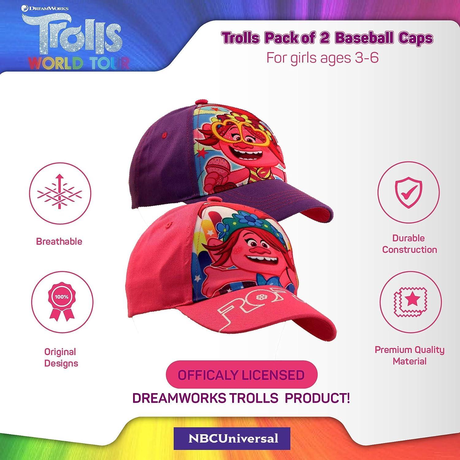 DreamWorks Girls' Trolls 2-Pack Poppy Baseball Caps, Curved Brim Strap ...