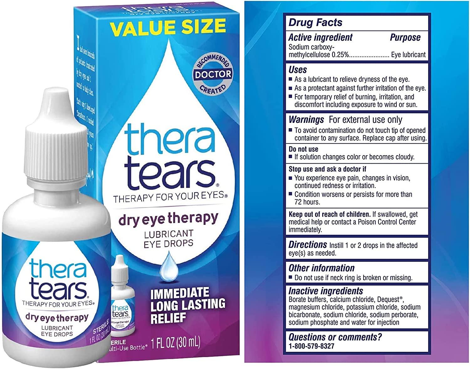 TheraTears Omega 3 Supplement & Eye Drops Combo | 90 Ct Supplements + 1 ...