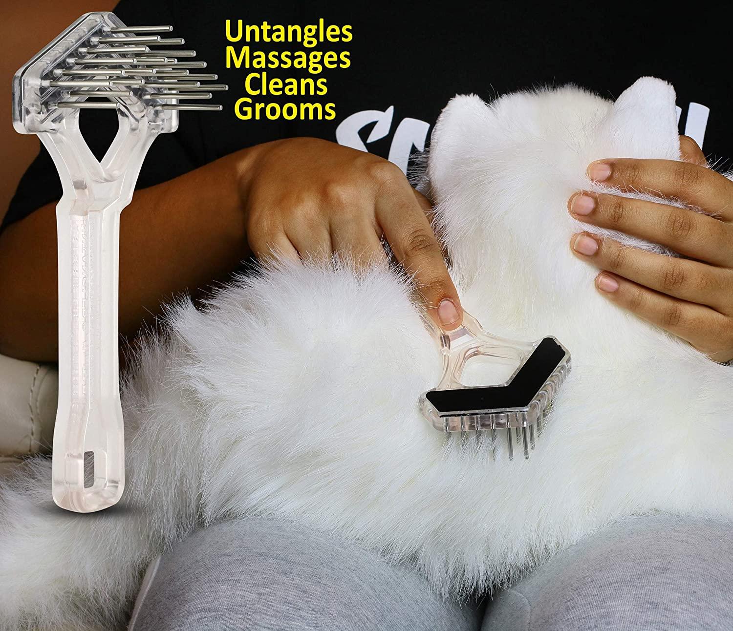 Untangler Mini Rake Pet Comb - Long V-Shape Double Row Stainless Steel ...