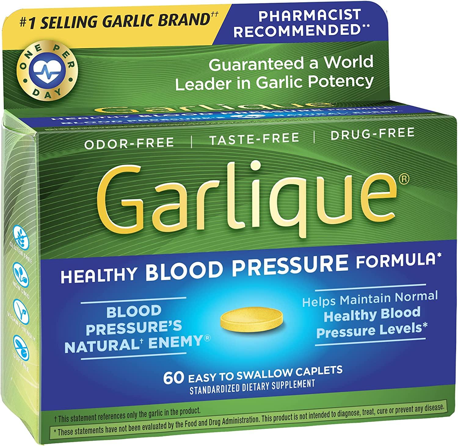 Garlique Healthy Blood Pressure Formula 60 ct - Pack of 2 | Natural ...