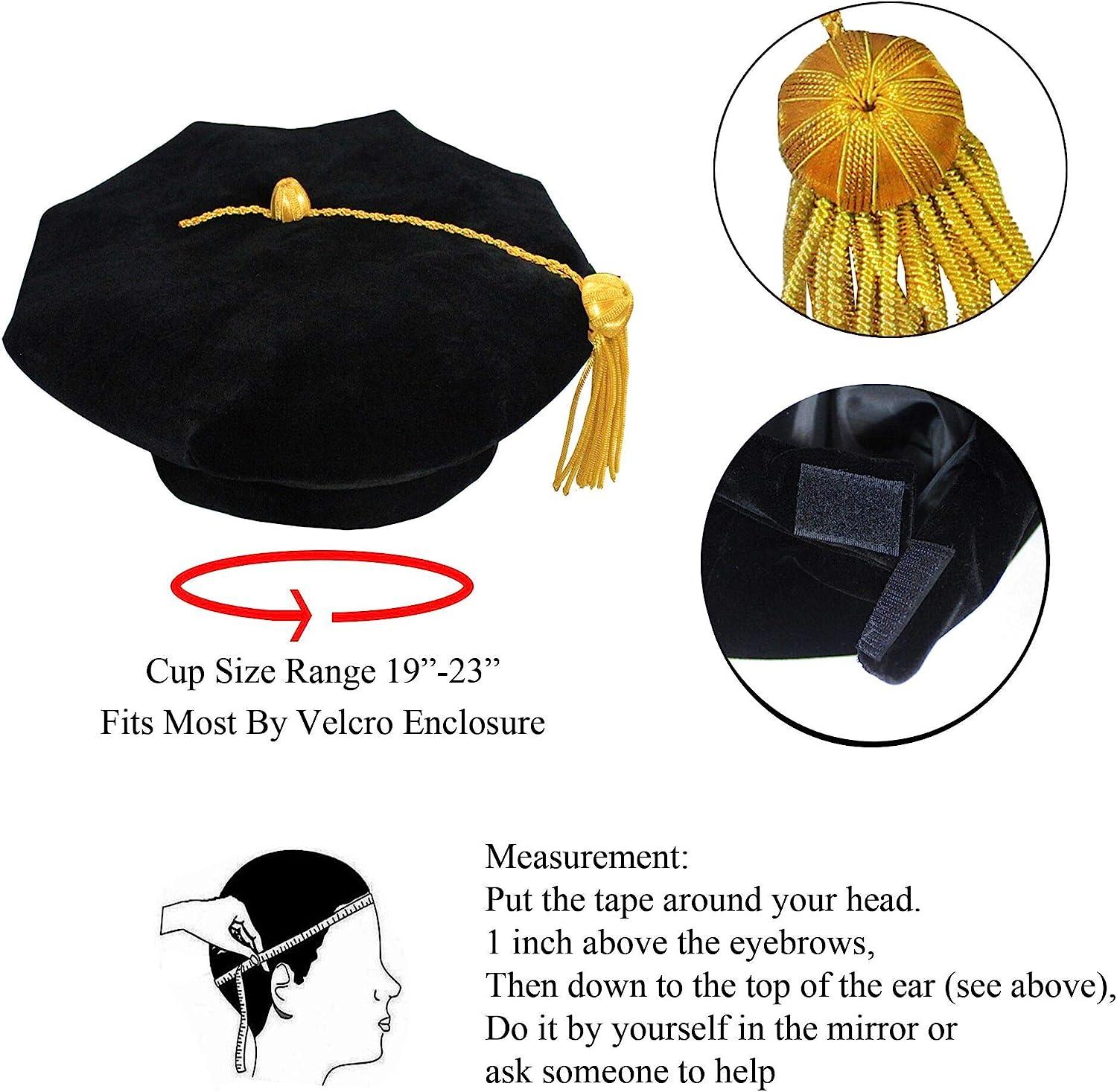 Tnghui Deluxe Doctoral Graduation Tam with Gold Bullion Tassel - Black ...