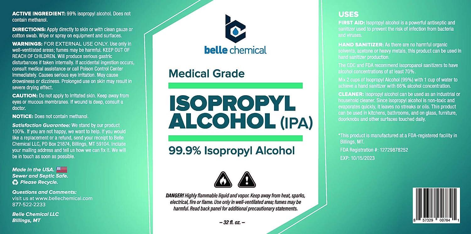 Medical Grade Isopropyl Alcohol 99.9% (32oz x 2) - Pack of 2 Bottles ...