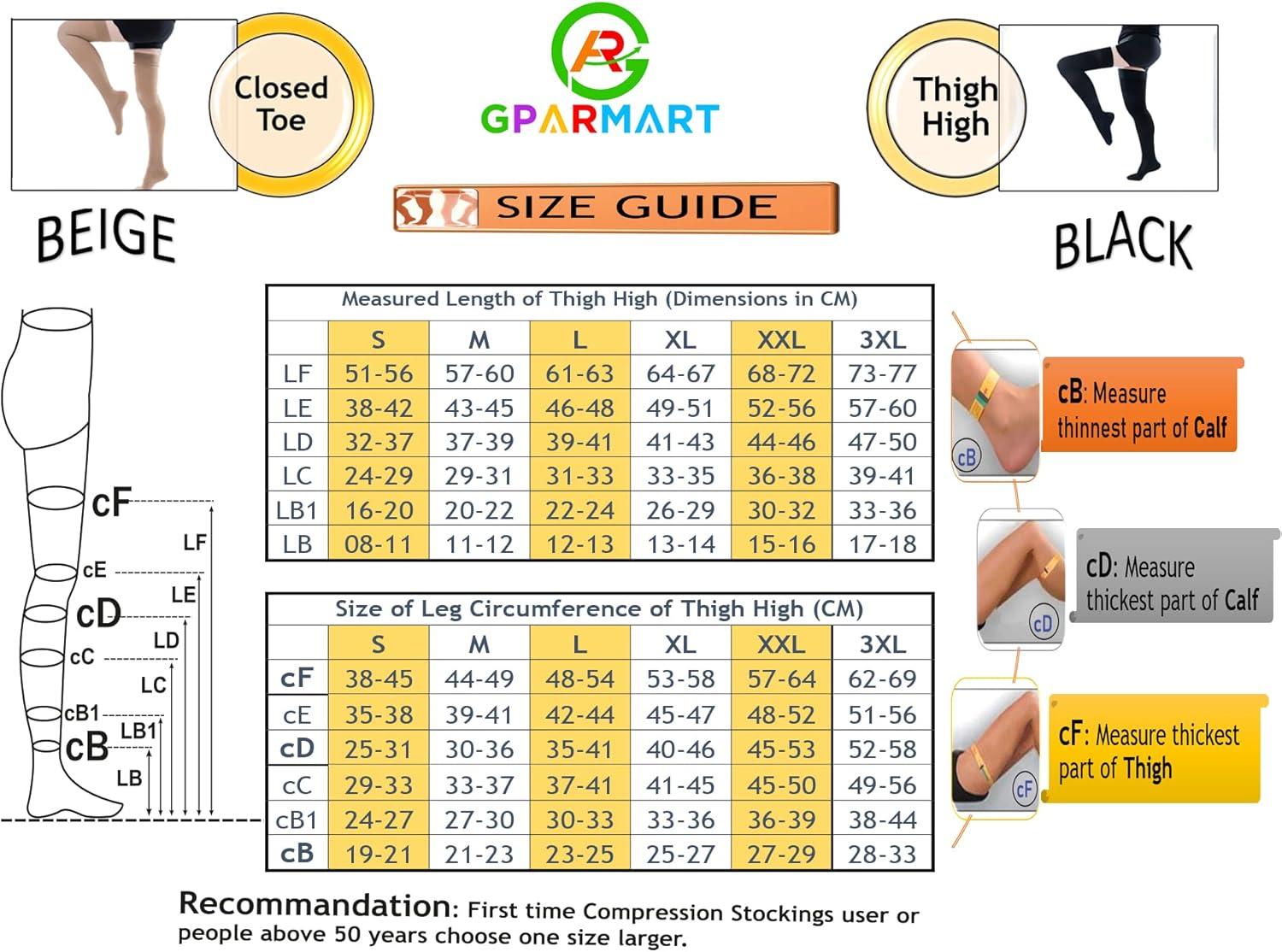 GPAR Premium Medical Compression Stockings Class 2 - Unisex Thigh-High ...