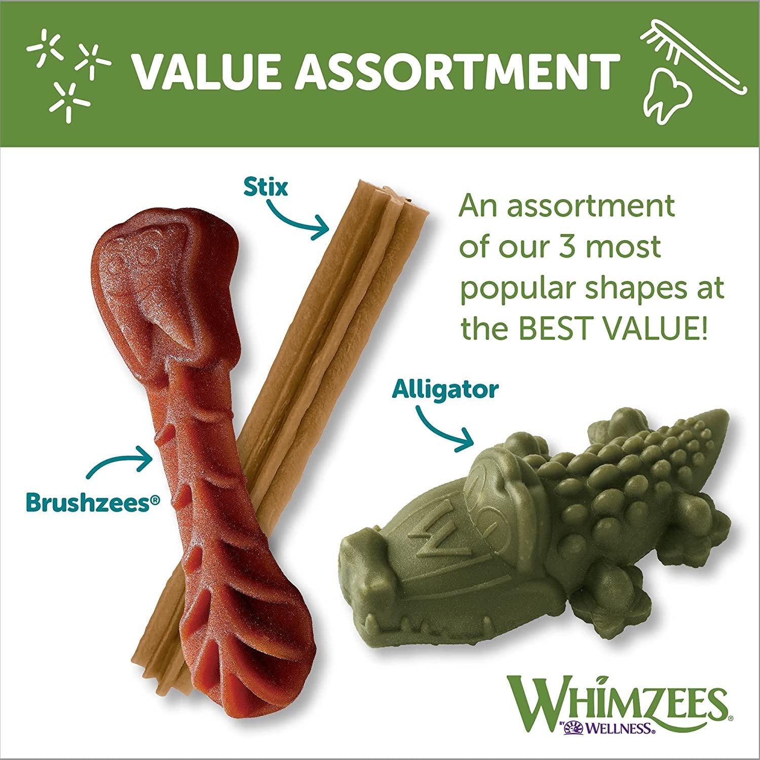 Whimzees Alligator Dental Dog Treats 56 Count Variety Pack - Single ...