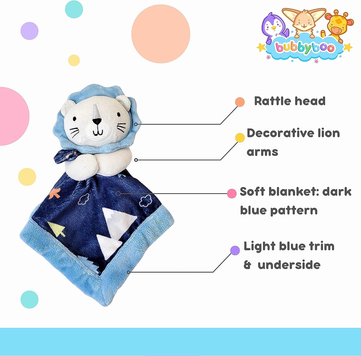 Bubby Boo Blue Lion Stuffed Animal Security Blanket with Rattle Head ...
