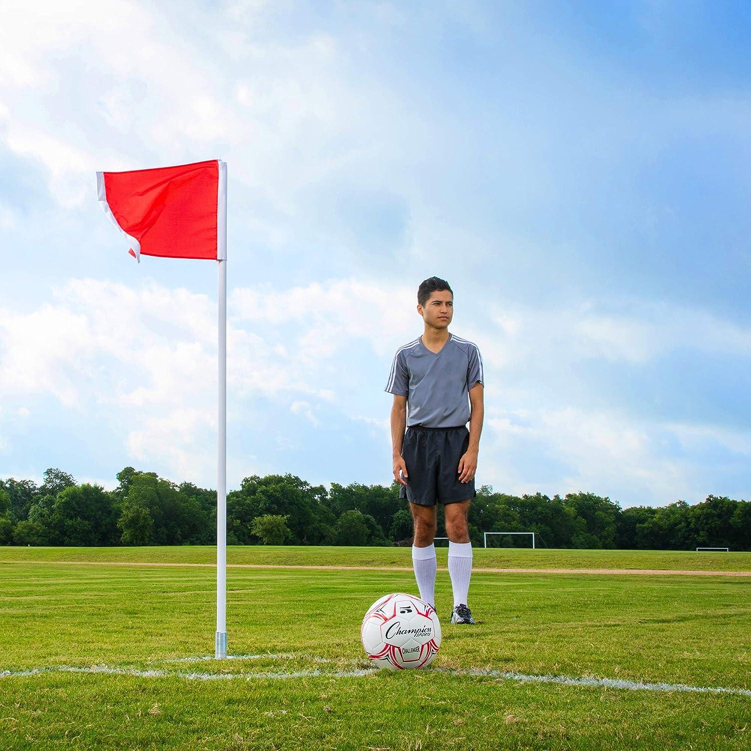 Champion Sports Spring Loaded Steel Base Soccer Corner Flags Red One ...