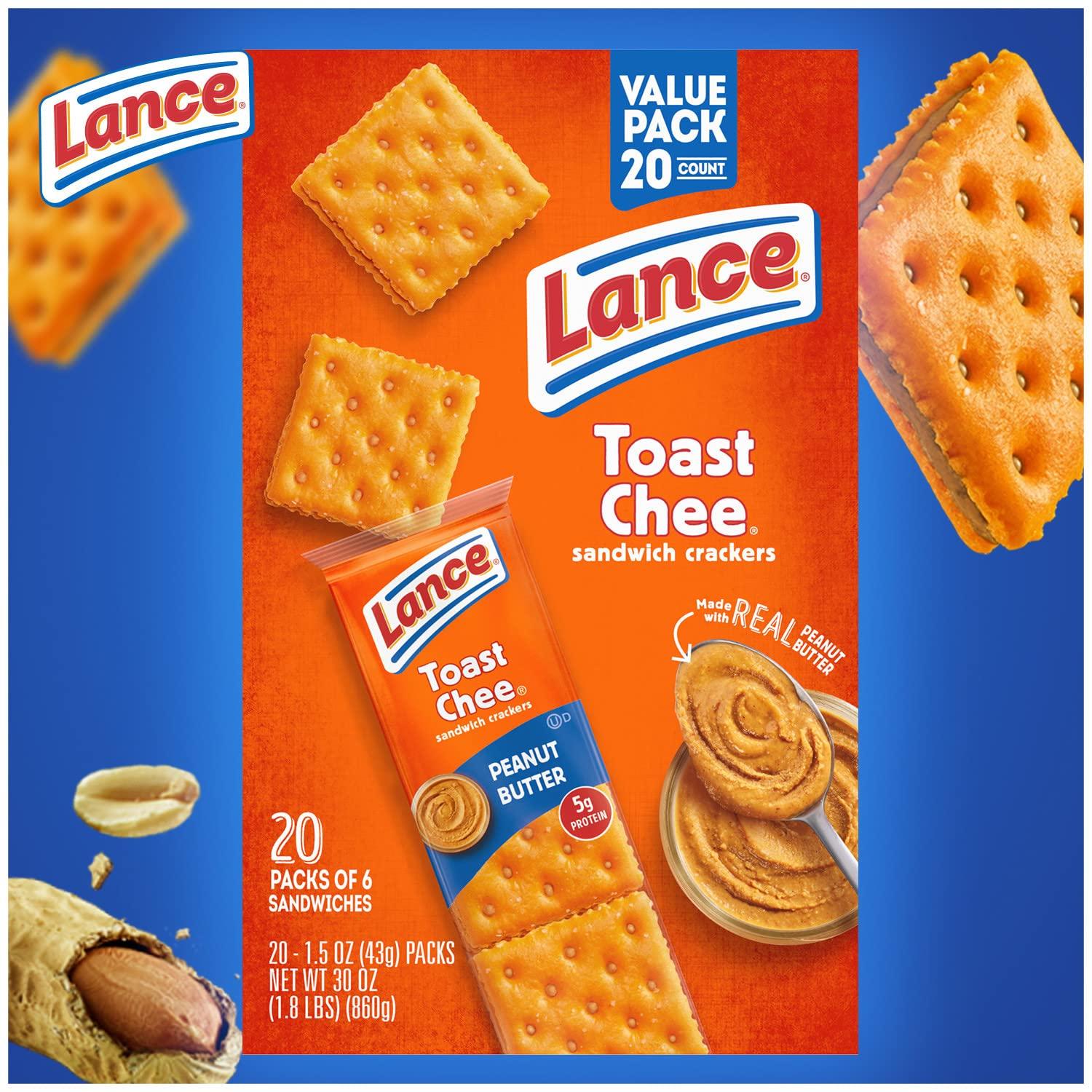 Lance Sandwich Crackers ToastChee Peanut Butter 20 Individually Wrapped ...