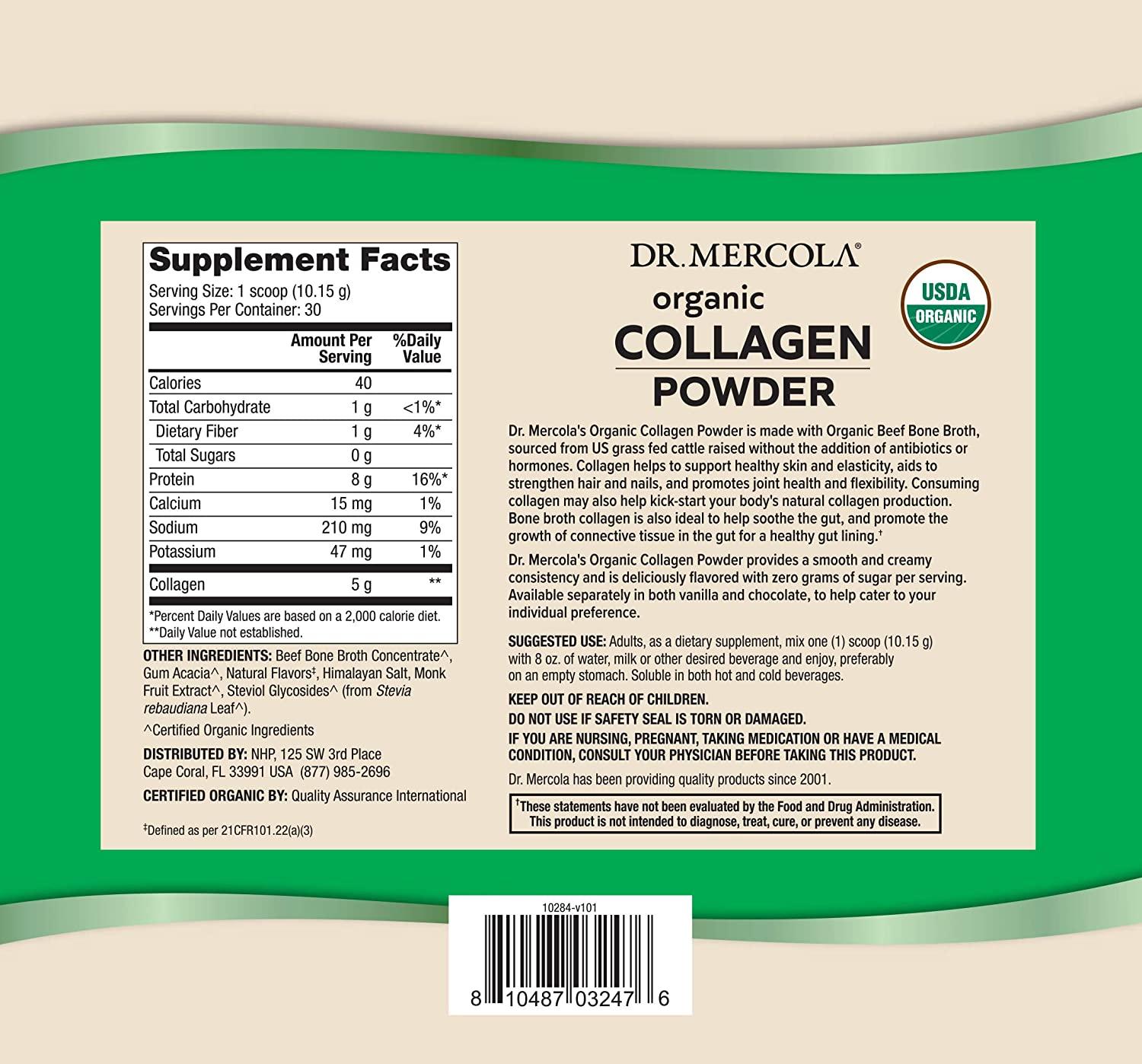 Dr. Mercola Organic Collagen Powder Vanilla 10.74 oz - Pure Collagen ...