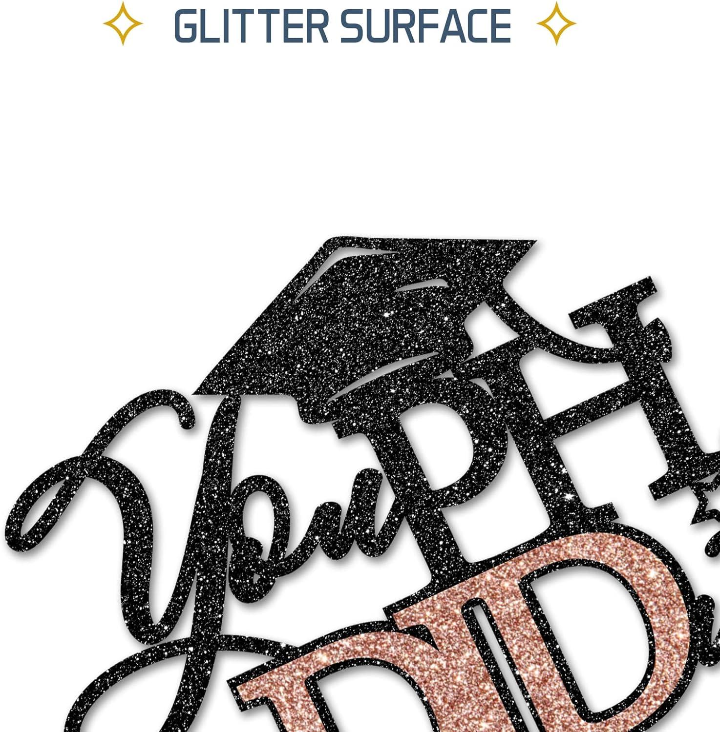 Tenhaisi Black & Rose Gold Glitter You PHD.id It Cake Topper Congrats ...