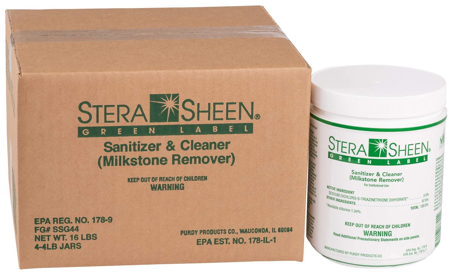 Stera-Sheen Green Label Sanitizer by Purdy Products - 4 x 4lb Jars (1 ...