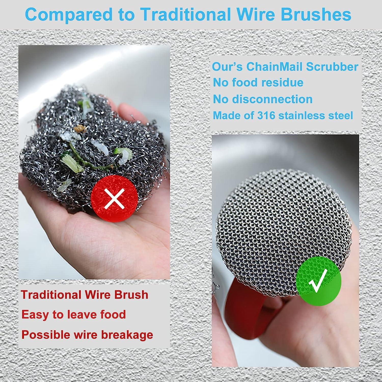 Cast Iron Scrubber and Scraper Set - Stainless Steel Chain Mail ...