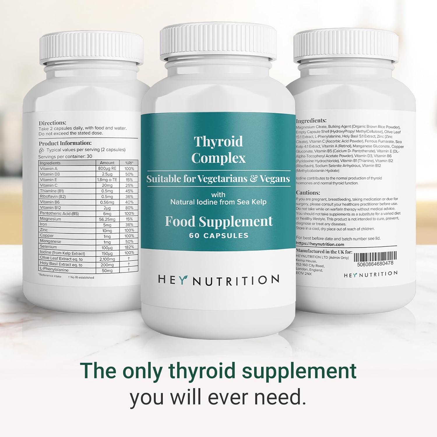 Hey Nutrition Thyroid Complex Supplement - Advanced Formula with Copper, Iron, Zinc, Selenium ...