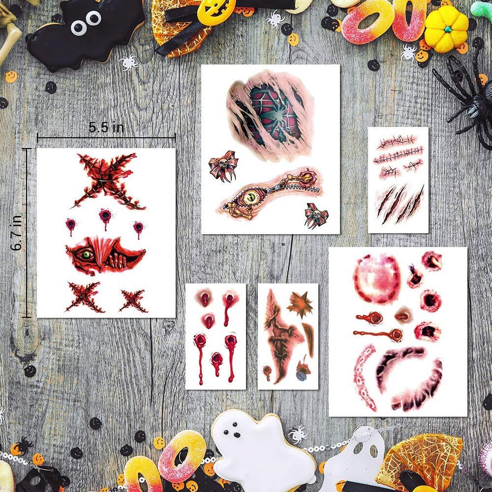 Zombie Halloween Makeup Kit - 11 Sheets, 67 Scars Tattoos, Fake Blood ...