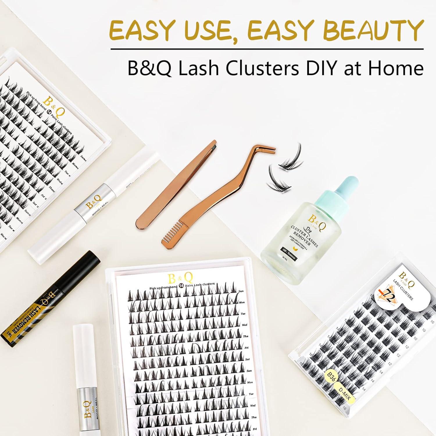 72 D Curl B&Q Lash Clusters - D-12mm | Natural DIY Soft Fluffy Cluster ...