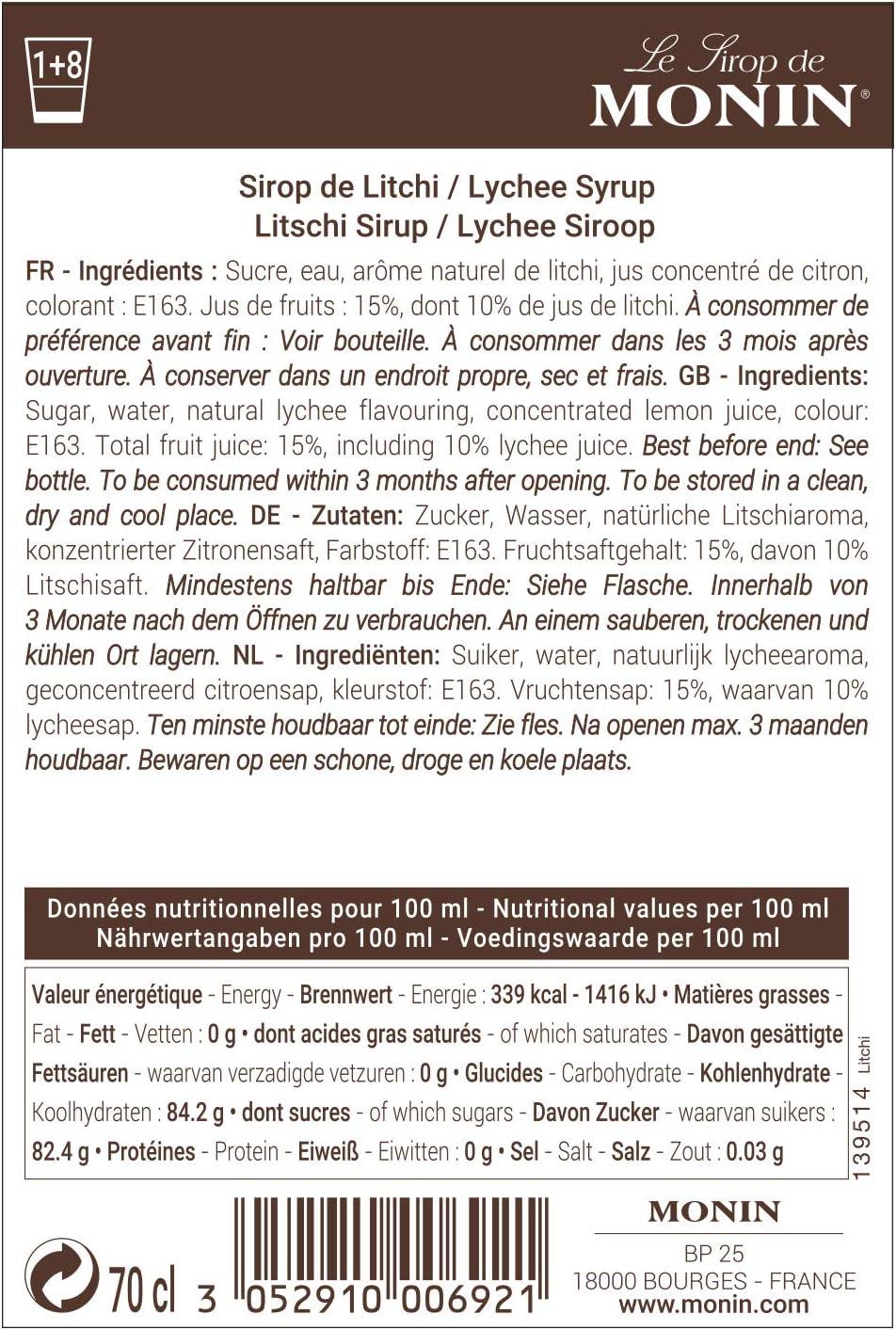 MONIN Premium Lychee Syrup 700ml for Cocktails & Mocktails - Vegan ...