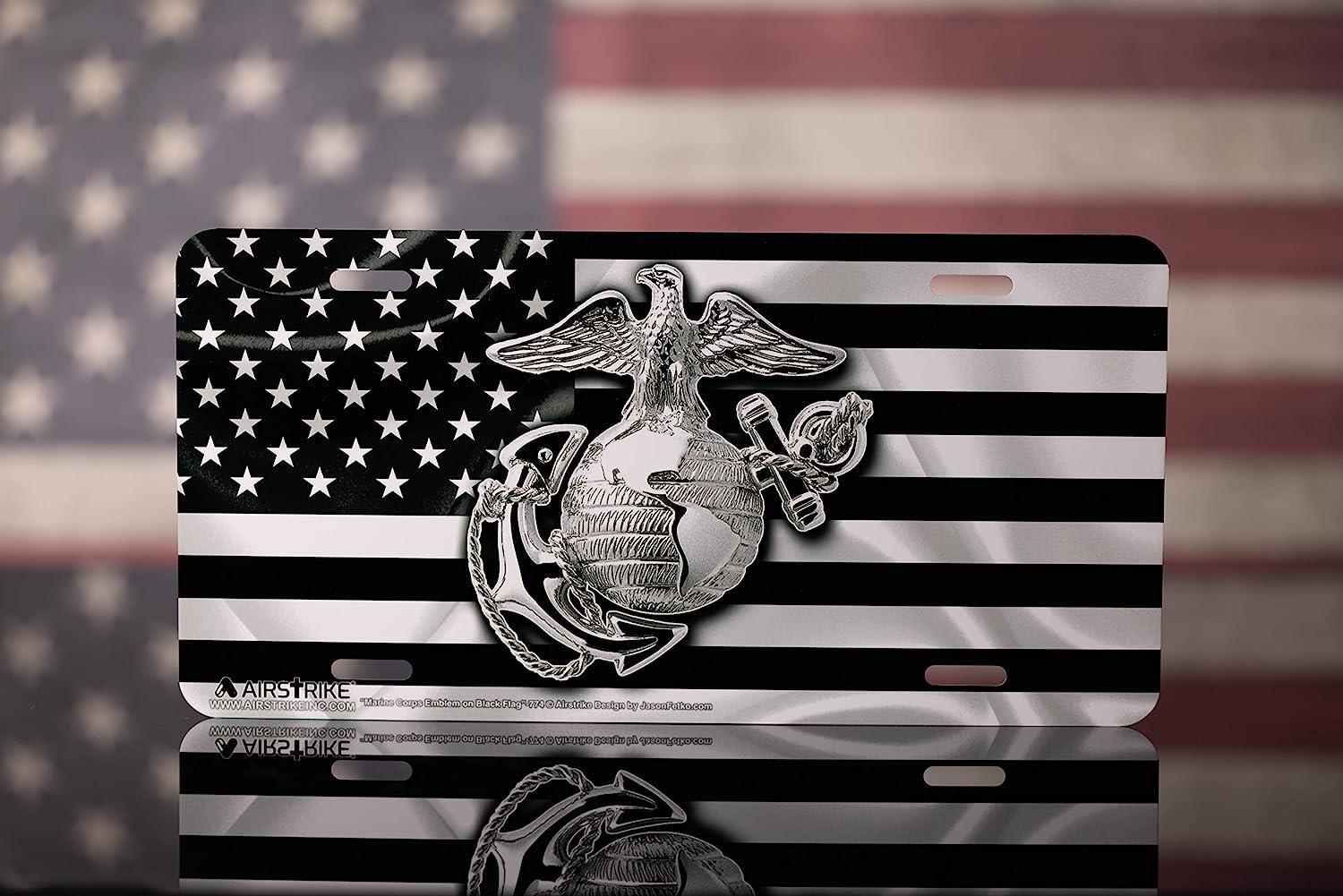 USMC Marine Corps License Plate | Black Flag Design | Front Car Plate ...