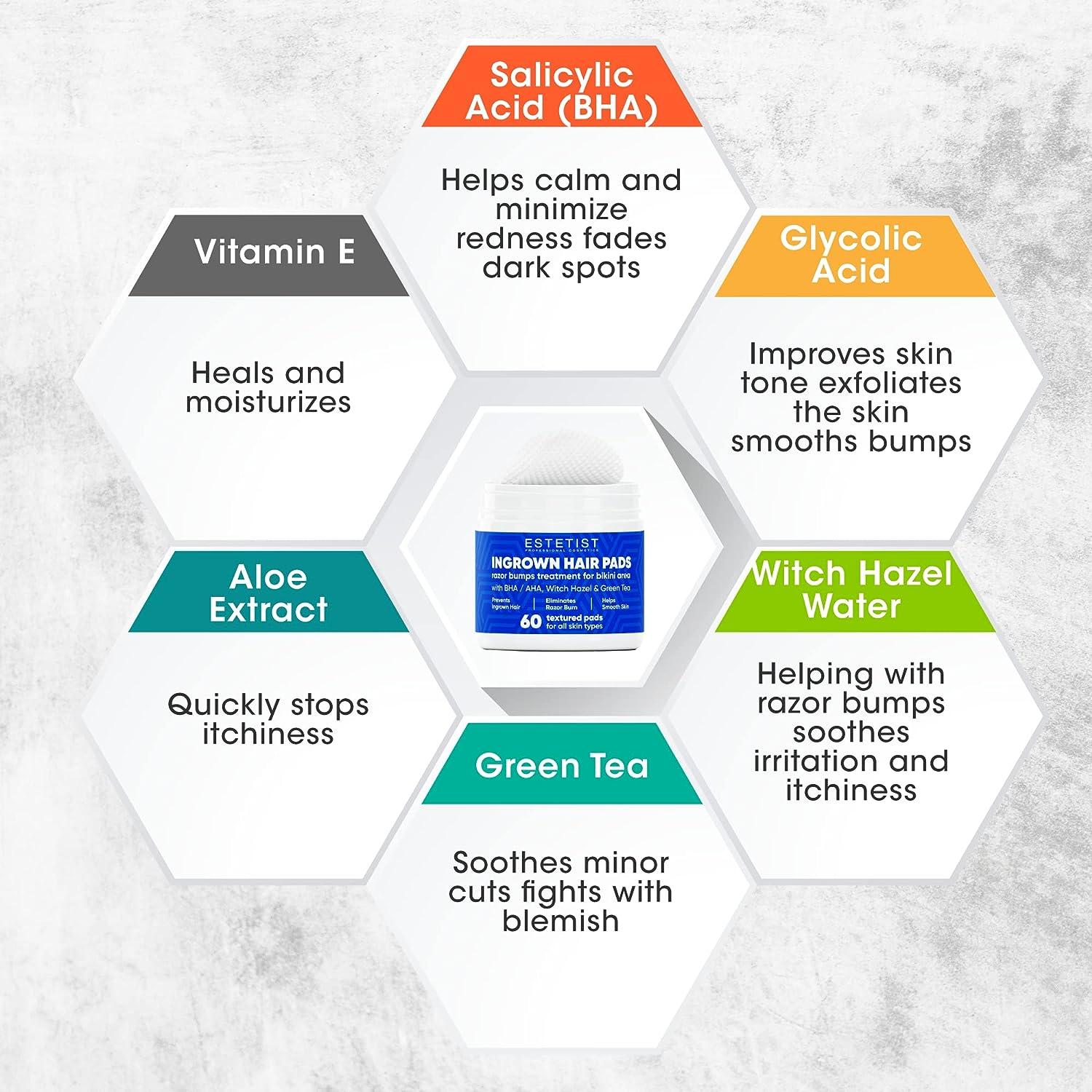 Ingrown Hair Pads - Razor Bump Stopper and Gentle Exfoliating Treatment ...