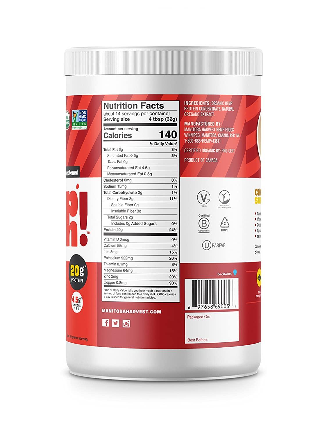 Manitoba Harvest Hemp Yeah! Organic Max Protein Powder - Unsweetened ...