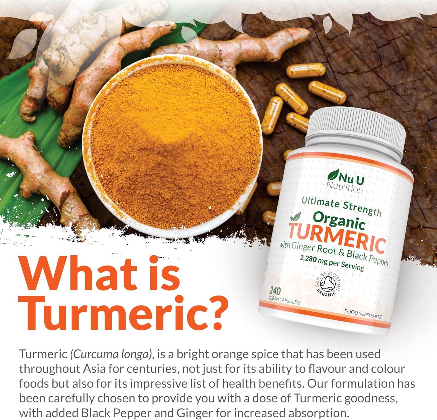 Organic Turmeric Ginger & Black Pepper 2280mg - 240 Capsules | High ...