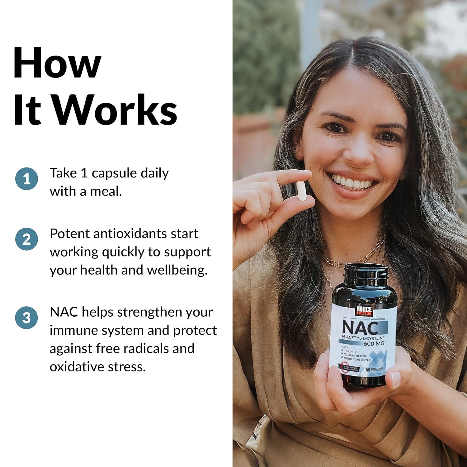 Force Factor NAC Supplement - N-Acetyl Cysteine 600mg for Immune ...