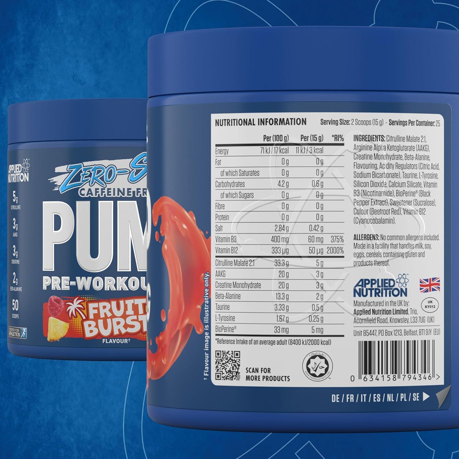 Pump Zero Pre-Workout - Caffeine-Free Energy & Performance (Fruit Burst ...