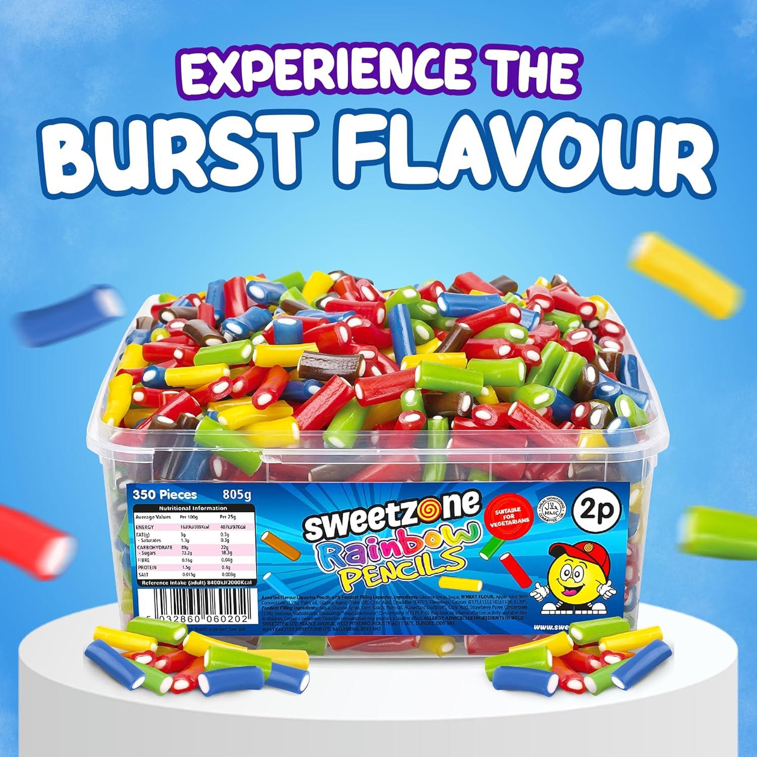 Sweetzone Rainbow Mini Pencils Tub - 350pc 805g Halal Candy Sticks ...