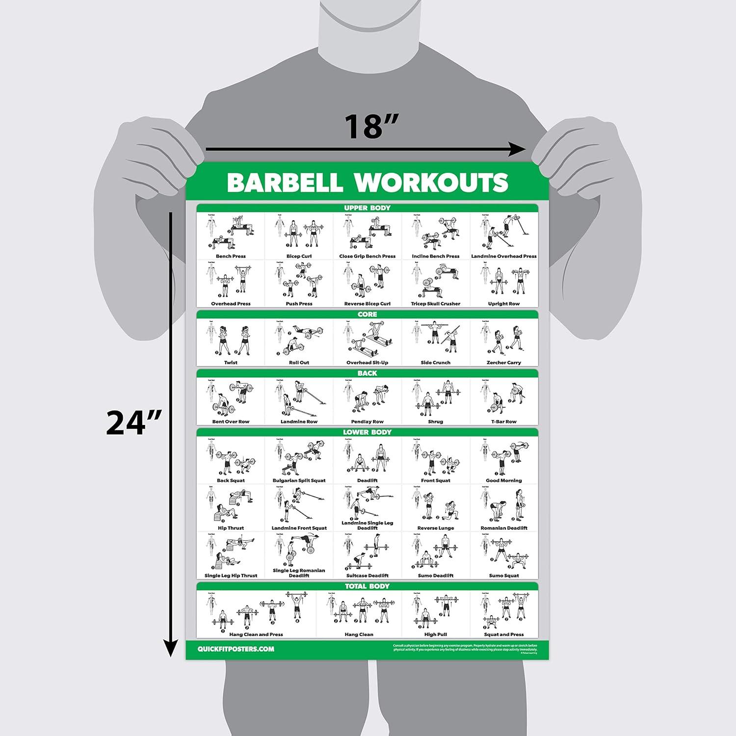 Buy Palace Learning Barbell Workout Posters - Set of 3 Laminated Exercise Charts (18x24 45.7x61 ...