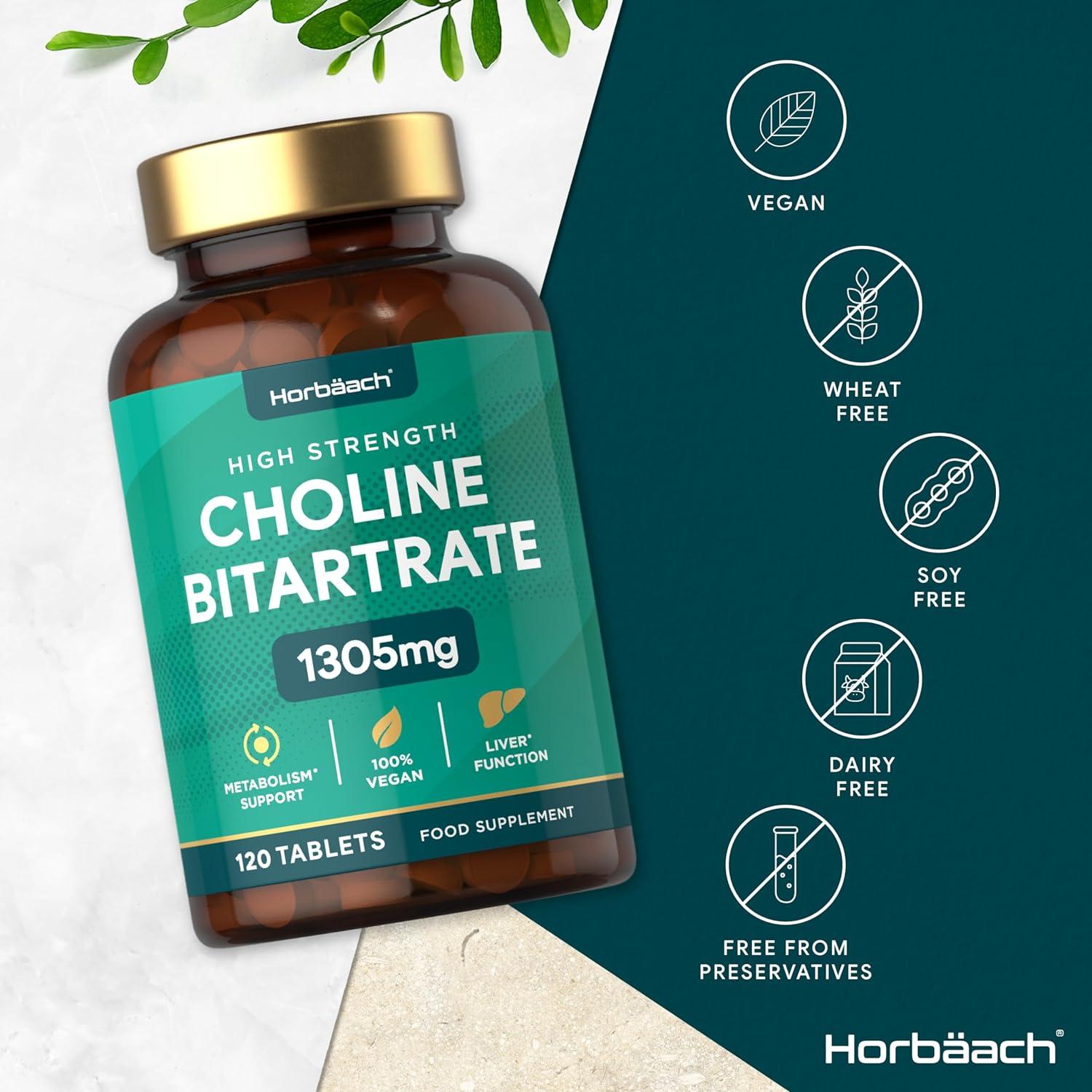 Choline Bitartrate Tablets 1305mg | 120 Count | High Strength Choline ...