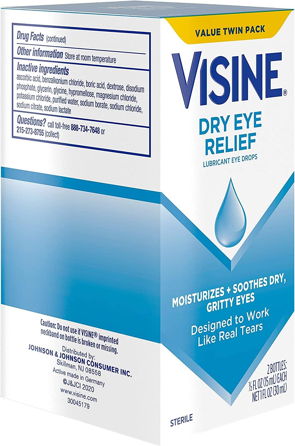 Visine Dry Eye Relief Lubricant Eye Drops Twin Pack - 0.5 fl. oz x 2 ...